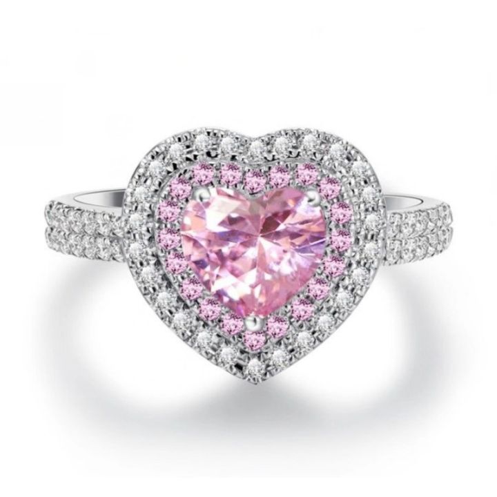 New pink love ring platinum plated boutique female ring zircon full ...