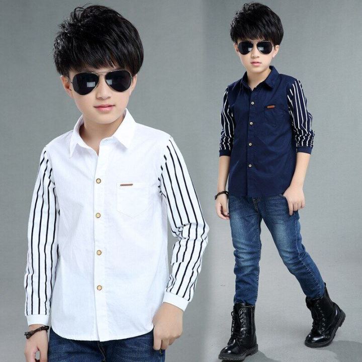 5-12 Years Kids Boy Clothes Shirts Spring Long Sleeve Turn-down Collar ...