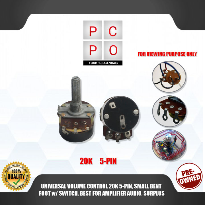 UNIVERSAL VOLUME CONTROL 20K 5-PIN, SMALL BENT FOOT w/ SWITCH, BEST FOR ...