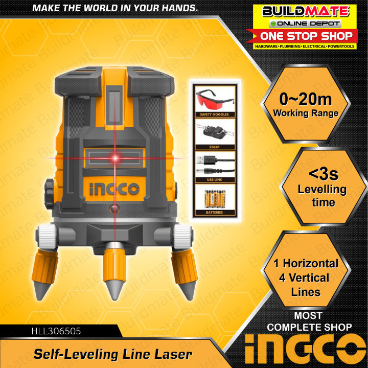 BUILDMATE Ingco Self-Leveling Line Laser Level RED LASER HLL306505 ...