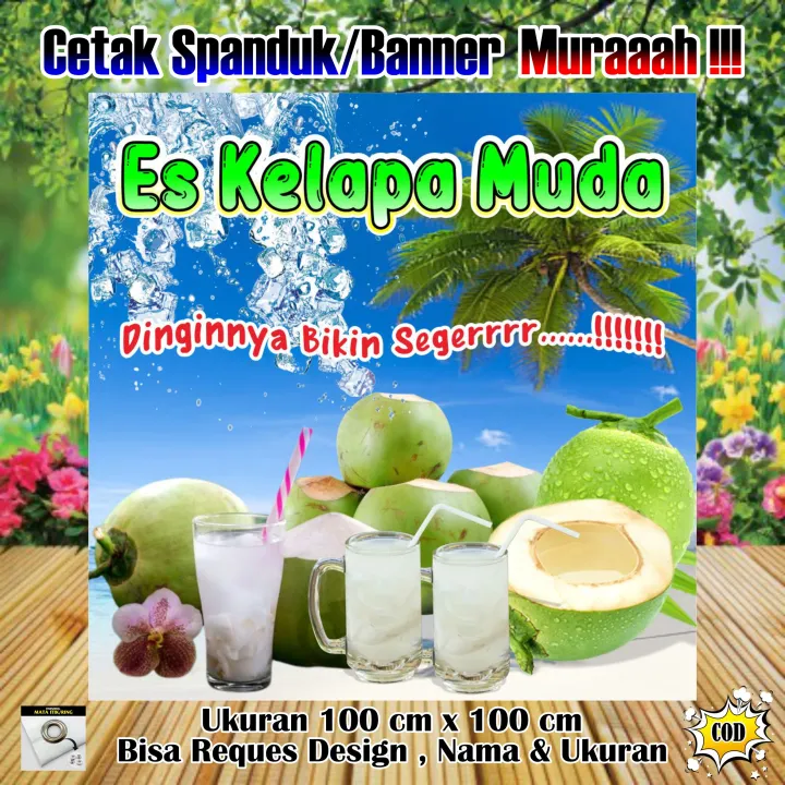 Spanduk Banner Es Kelapa Muda Ukuran 100 cm x 100 cm | Lazada Indonesia
