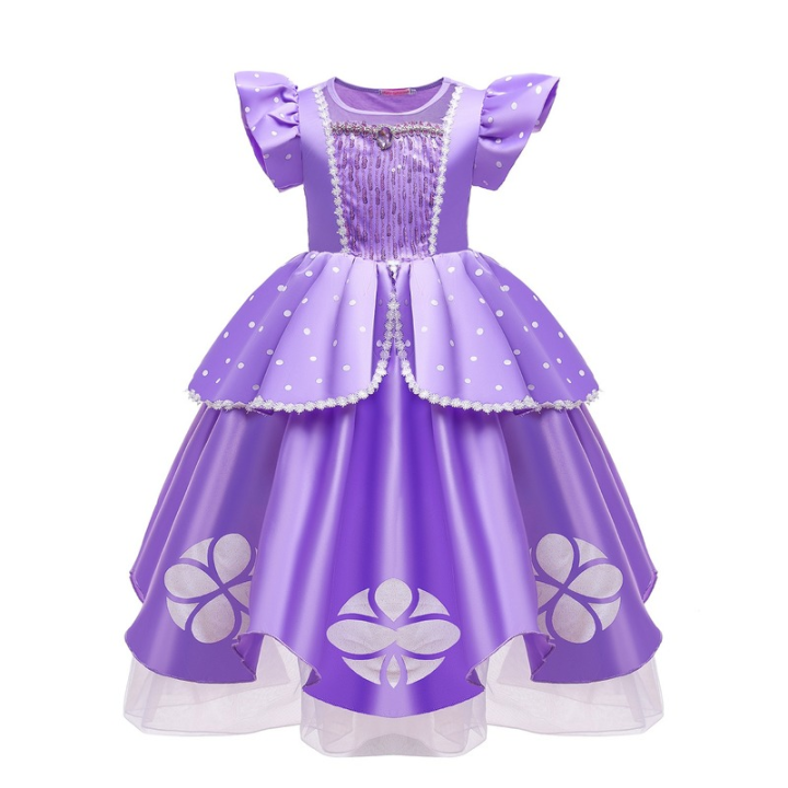 Girls Princess Sofia Dress Cosplay Costume Kids Sequins Layered Deluxe Gown Child Carnival ...