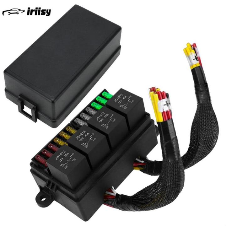 iriisy 12V Fuse Relay Box with 4 Relay Blocks 12-Way Fuse Holder Dual ...