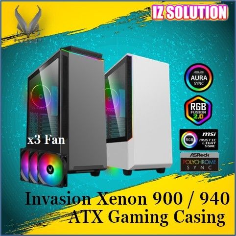 Invasion Xenon 900 / Xenon 940 ATX Gaming Case with 3 RGB Fans PC ...