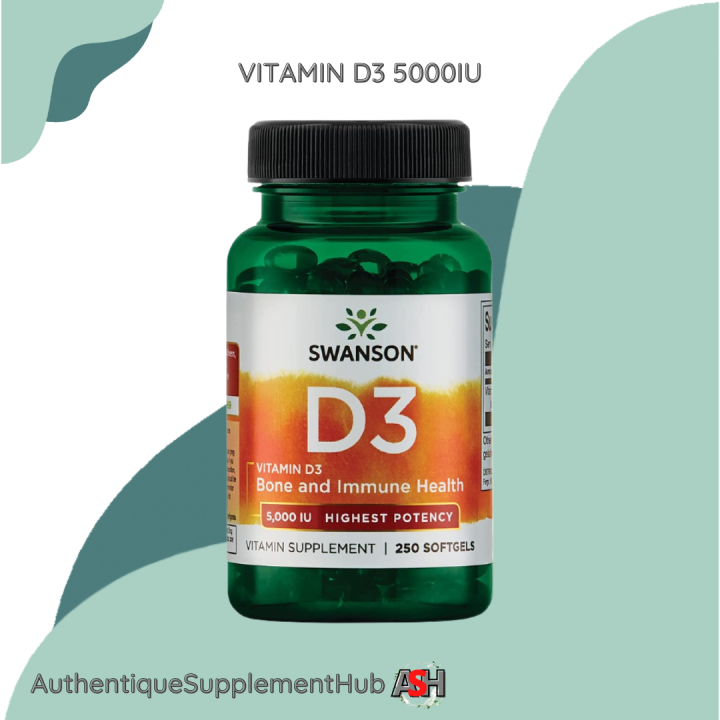 Swanson Vitamin D3 5000 IU 125 mcg, 250 Softgels - Bone and Immune ...