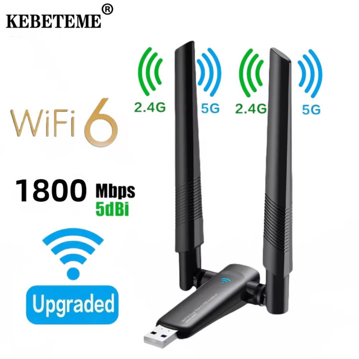 KEBETEME 1800Mbps WiFi 6 USB Adapter 5G/2.4GHz USB3.0 Wi-fi Dongle Wireless 802.11ax Network ...