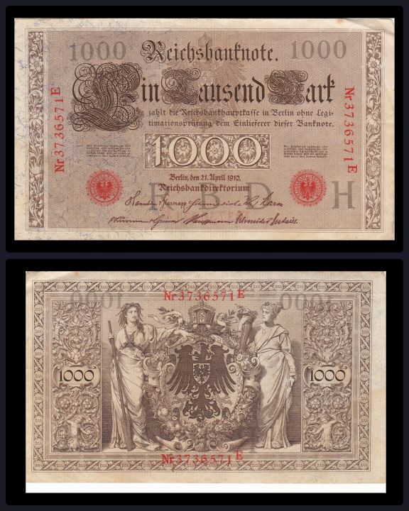 Germany Banknote, 1000 Mark 1910 (Reichsbanknote; red seal), VF ...