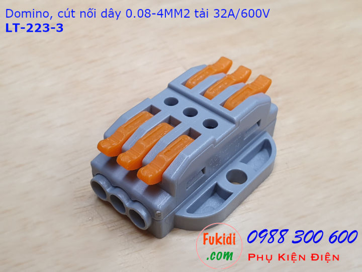 Domino 3 chân, cút nối dây 3 chân LT-223-3 nối 3 cặp dây 0.08-4mm2 ...