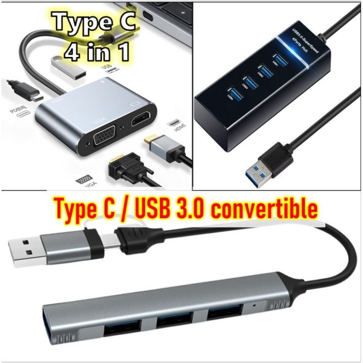 USB extension Type C adapter 4 port hub USB 3.0 4K HDMI VGA PD ...