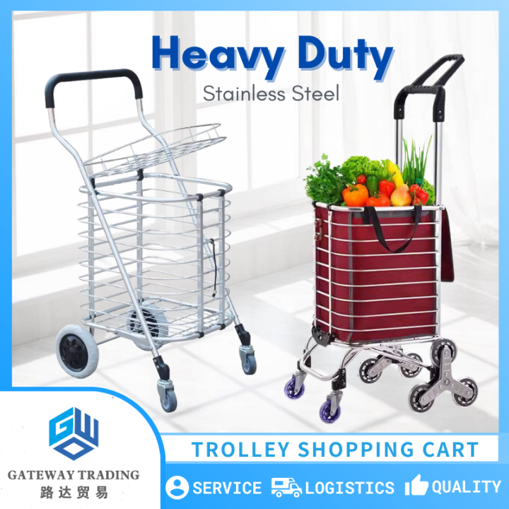 Shopping Trolley Cart Grocery Push Cart Heavy Duty Stainless Steel ...