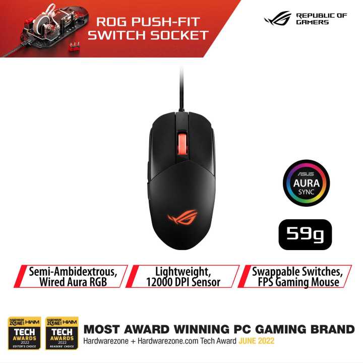 ROG Strix Impact III Wired RGB Gaming Mouse - semi-ambidextrous, 12000 ...