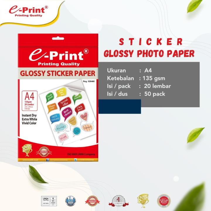 E-Print Photo Paper/Kertas Foto/Cetak Foto Glossy Sticker Paper A4 ...
