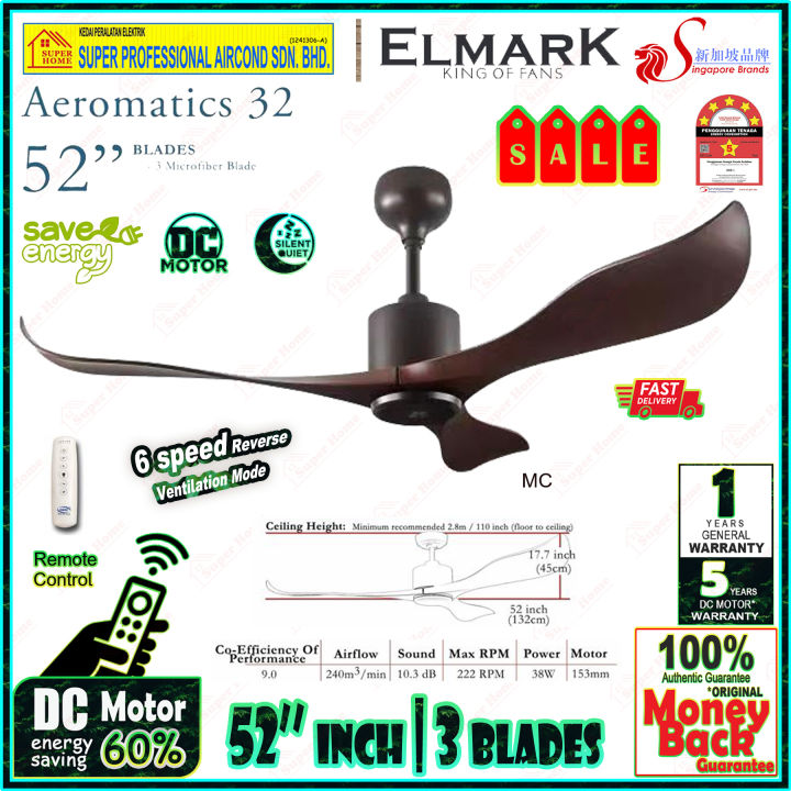 Elmark DC Fan AEROMATICS 32 (MC) DC Motor 52 inches Remote Control ...