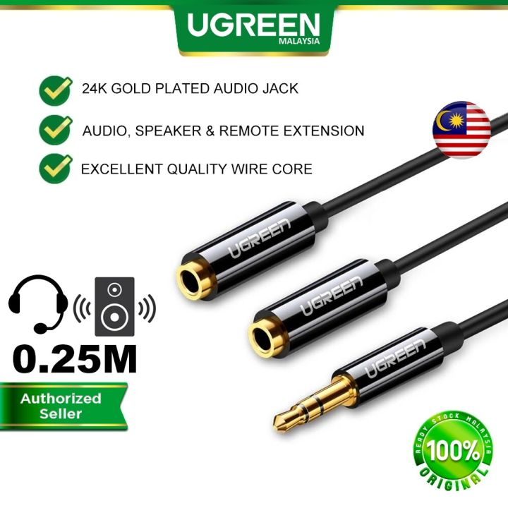 UGREEN 3.5mm Jack Earphone Aux Audio Splitter Adapter 1 Male to 2 ...