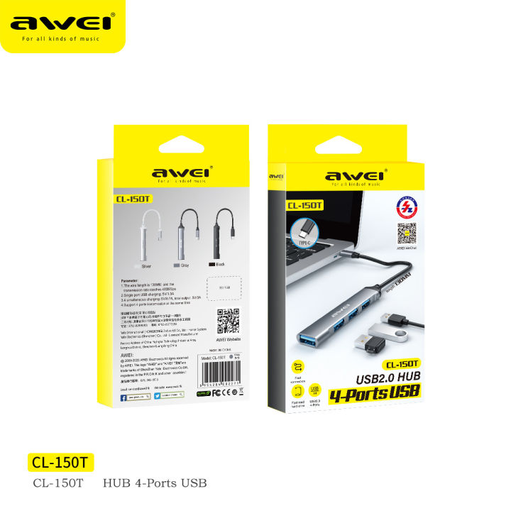 Awei CL-150T Type C Adapter USB C HUB 4 Ports HUB Multi Splitter ...