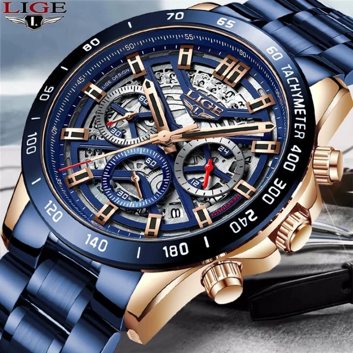 LIGE Exclusive mechanical watch for men Multi Function Stainless Steel ...