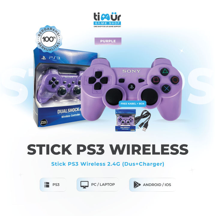 Stik Stick PS3 Wireless Original Pabrik Warna Ungu + Kabel USB Charger ...