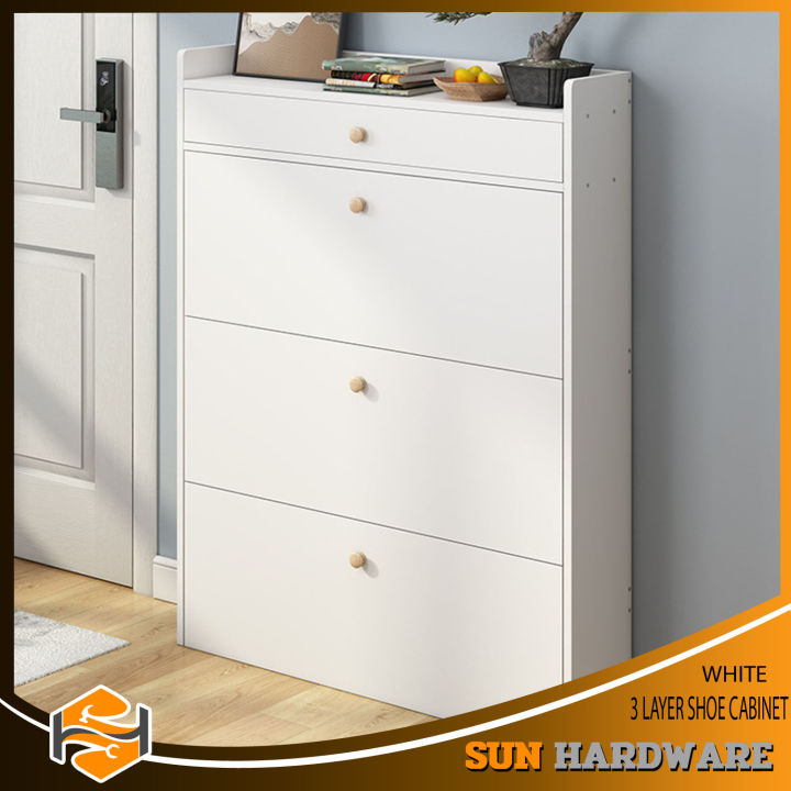 SUN HARDWARE 3 Layer Scandinavian Flip Shoe Cabinet Drawer(80x17x120CM) | Lazada PH