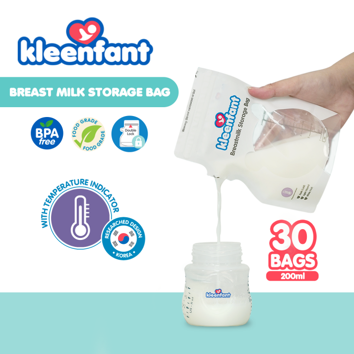 Kleenfant Breastmilk Storage Bag BPA-Free Leak-Proof Temperature Indicator Milk Storage 200mL ...