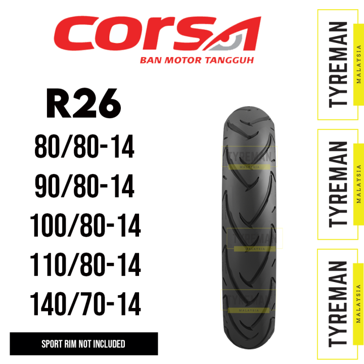 TAYAR SKUTER Corsa Platinum R26 80/80-14 > 140/70-14 TL Tyre (NVX, XMAX ...