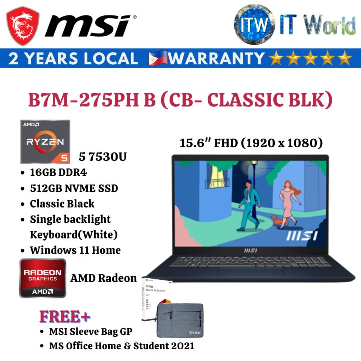 MSI Modern 15 B7M-275PH B | 5 7530U | DDR4 16GB | 512GB SSD | AMD ...