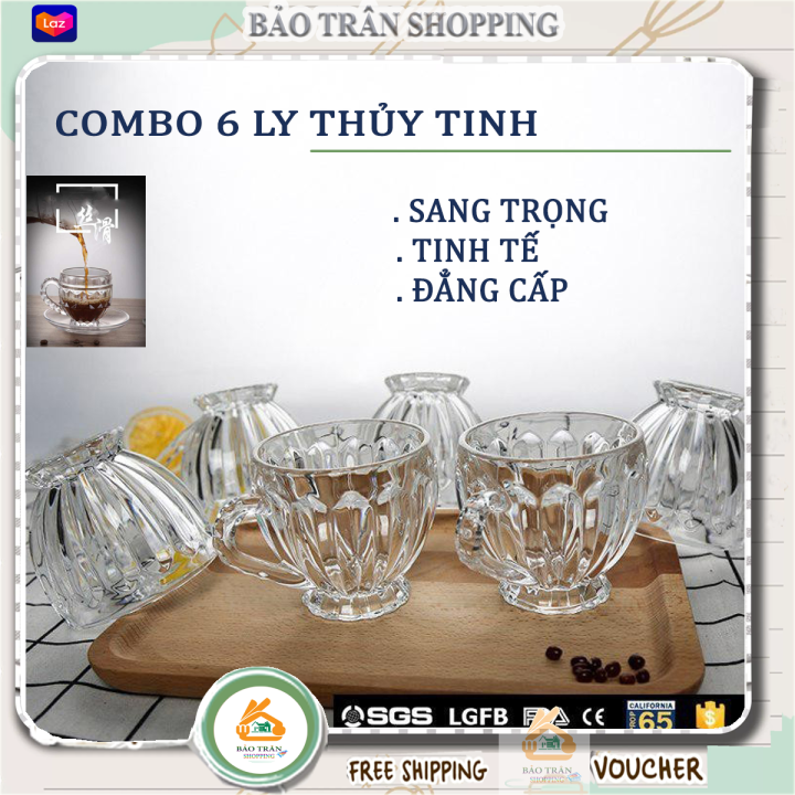 [LY SANG ĐẸP _PL] Bộ 6 Ly Thủy Tinh Có Quai Uống Trà. Bộ ly uống trà/Bộ ...