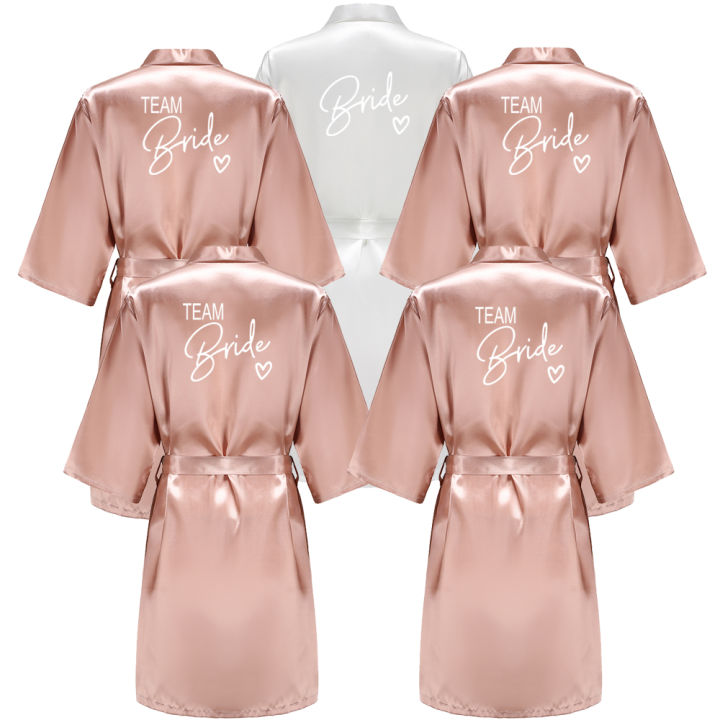 Wedding Party Team Bride Robe Kimono Satin Pamas Bridesmaid Bathrobe ...