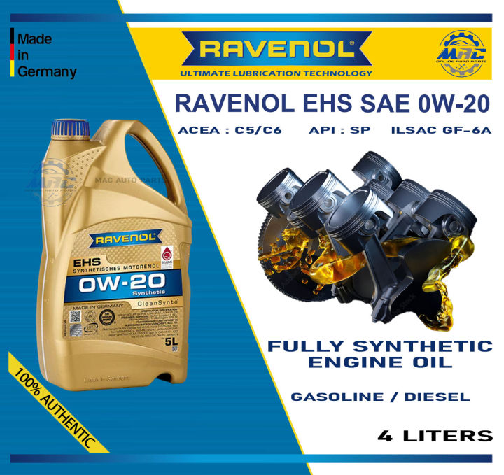 RAVENOL EHS 0W-20 GASOLINE AND DIESEL ENGINE OIL 4 LITERS 1 LITER FULLY SYNTHETIC | Lazada PH