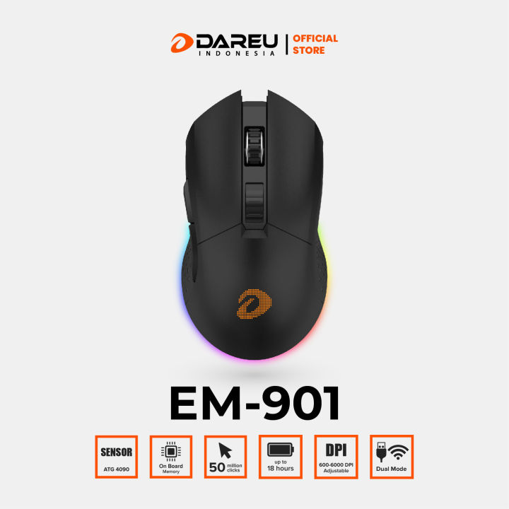 DAREU EM-901 PRO MOUSE GAMING DUAL MODE BLACK EDITION | Lazada Indonesia