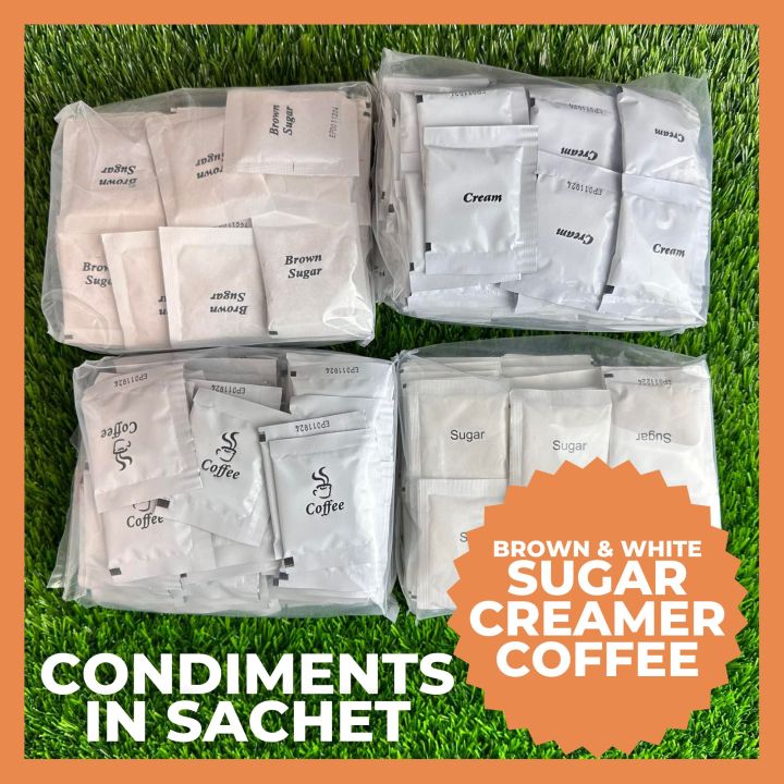 100pcs per Pack | White Sugar, Brown Sugar, Creamer in Sachet ...