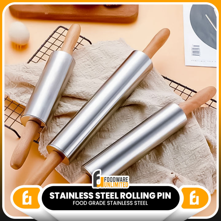 Non-Stick Stainless Steel Pizza Roller Pin - Dough Roller & Pressing ...
