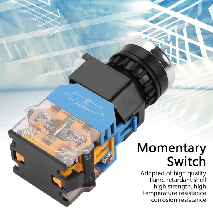 220V Push Button Momentary Switch 22mm Flat Head Green Push Button ...