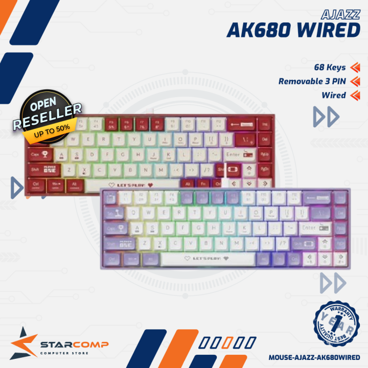 Ajazz AK680 Dual Tone 65% Mechanical Gaming Keyboard Wired | Lazada ...