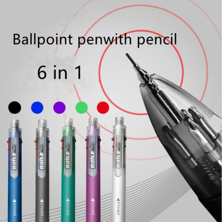 6 In 1 Ballpoint With Pencil Retractable The Multi Color Ballpen ...