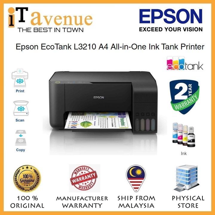 Epson EcoTank L3210 All-in-One Ink Tank Printer (PRINT,SCAN,COPY,)2YR ...