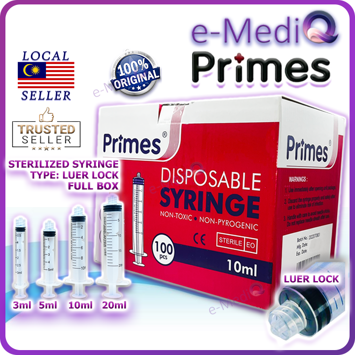 PRIMES [FULL BOX LUER LOCK] Disposable Sterilized Syringe (3ml / 5ml ...