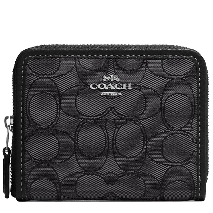 Coach Small Zip Around Wallet In Signature Jacquard in Black Smoke ...