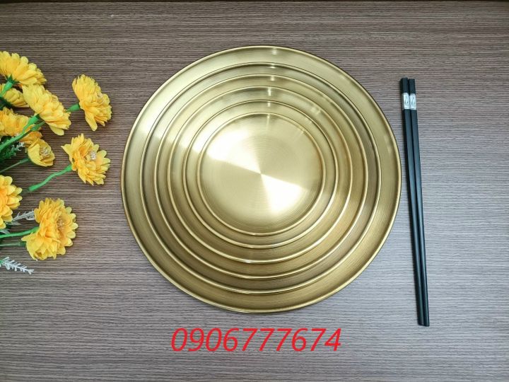Dĩa inox tròn Hàn Quốc (Màu trắng bạc hoặc mạ vàng).dùng đựng thức ăn ...