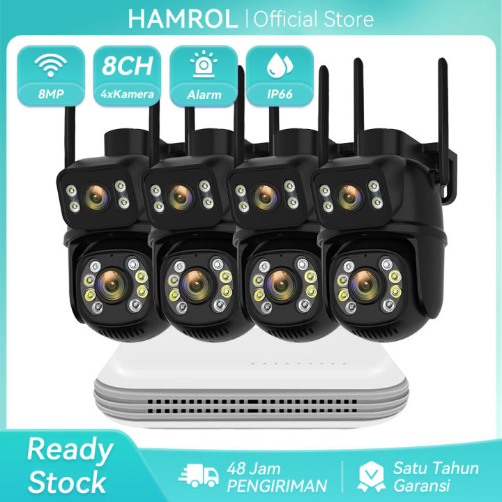 Kit CCTV Wisreguler Outdoor 8MP WiFi NVR dengan 4 Kamera PTZ Hitam dan ...