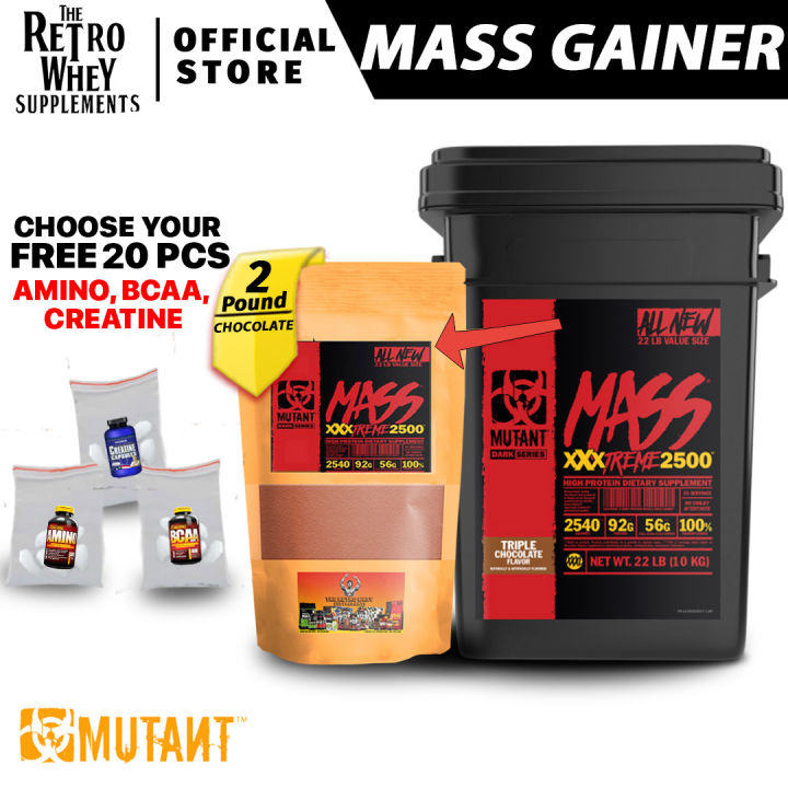 Mutant Mass EXTREME 1LB/ 2LBS./5LBS. (Triple Chocolate) with FREE Evl ...