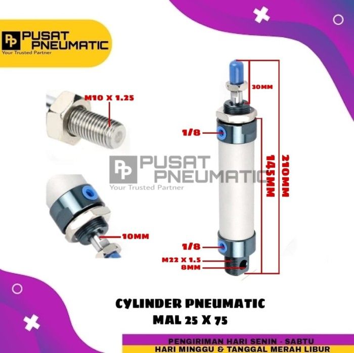 MAL 25x75 CYLINDER PNEUMATIC MAL 25 X 75 | Lazada Indonesia
