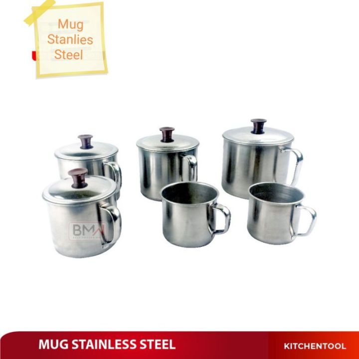 Mug Gelas Cangkir Teh Kopi Gagang Tutup bahan Stanlies Steel | Lazada ...