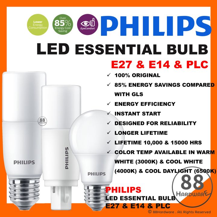 【100%ORI】PHILIPS 5W/7W/9W/11W/13W / E27 / E14 / ESSENTIAL LED BULB ...