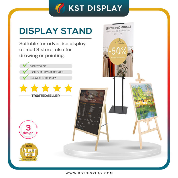 (READY STOCK) Poster Board Display Stand/Pine Wood Easel Stand/Tripod ...