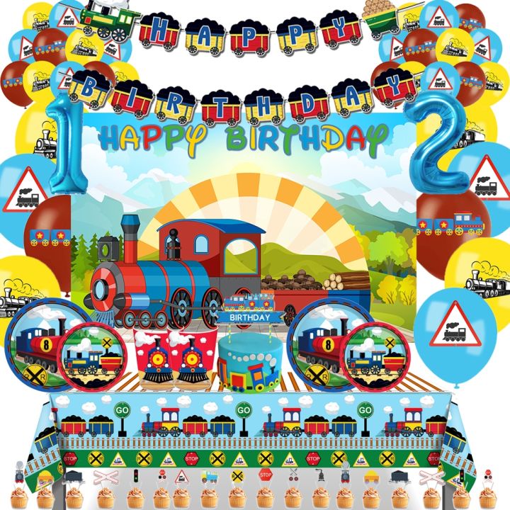 Cartoon Train Transport Theme Tableware Set Birthday Party Supplies ...