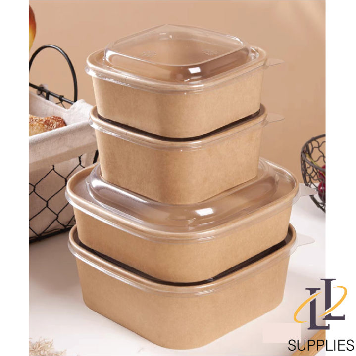 [Premium] Disposable Kraft Brown Paper Square Bowl Fruit Salad Bowl ...