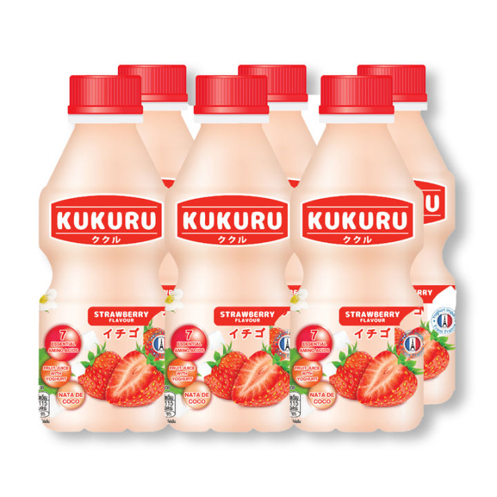ใหม่ล่าสุด! คูคูรุ เครื่องดื่มน้ำสตรอว์เบอร์รีผสมโยเกิร์ตและวุ้นมะพร้าว 280 มล. x 6 ขวด Kukuru ...
