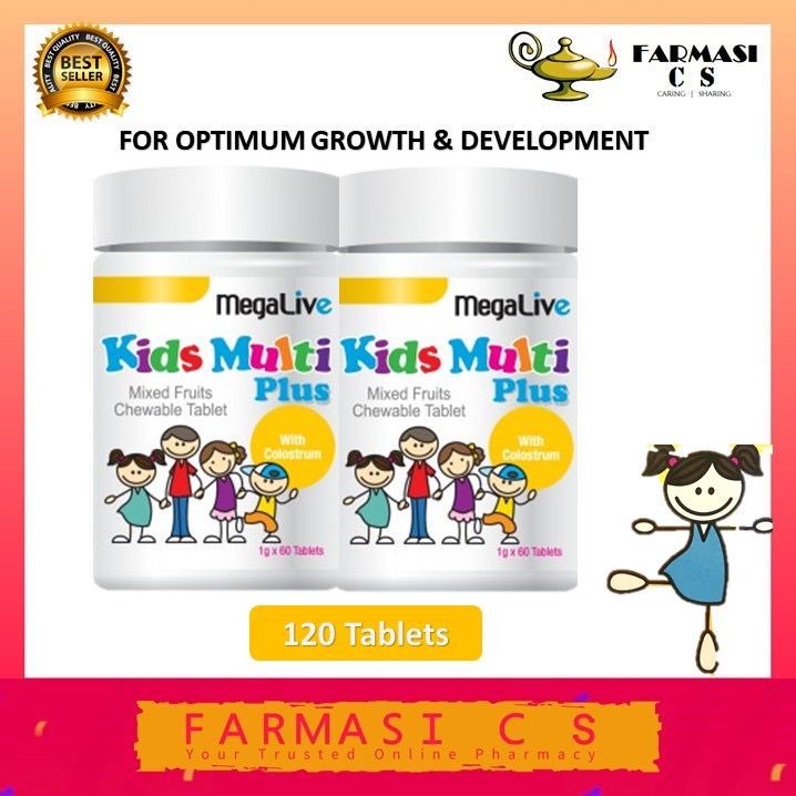 MegaLive Kids Multi Plus with Colostrum 60 Chewable Tablets x 2 Bottles ...