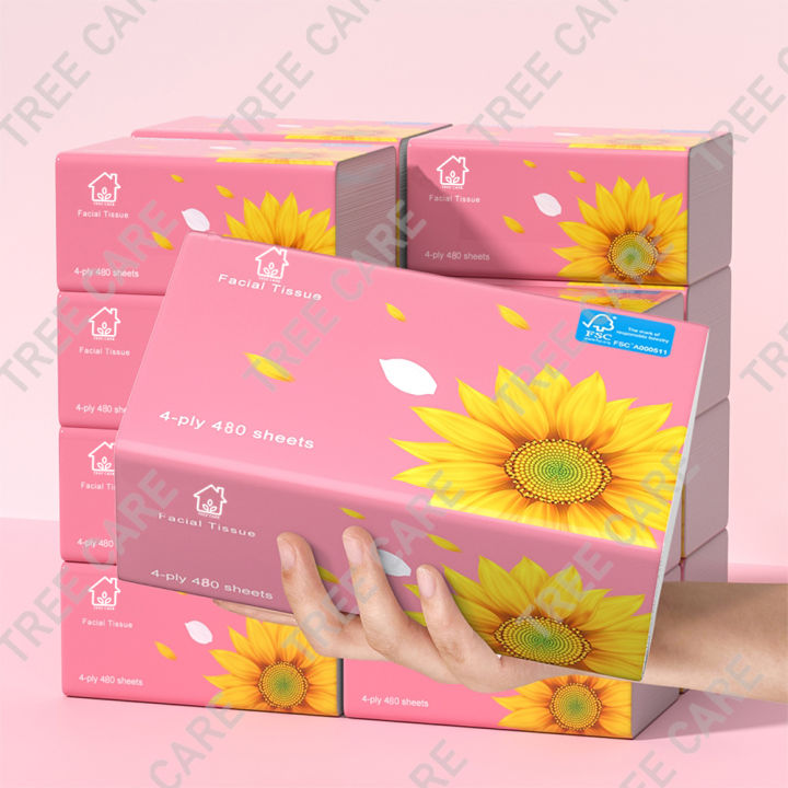 Facial Tissue 4-Ply 480 Sheets 8 Pcs Fine Embossing Paper Tissue ...