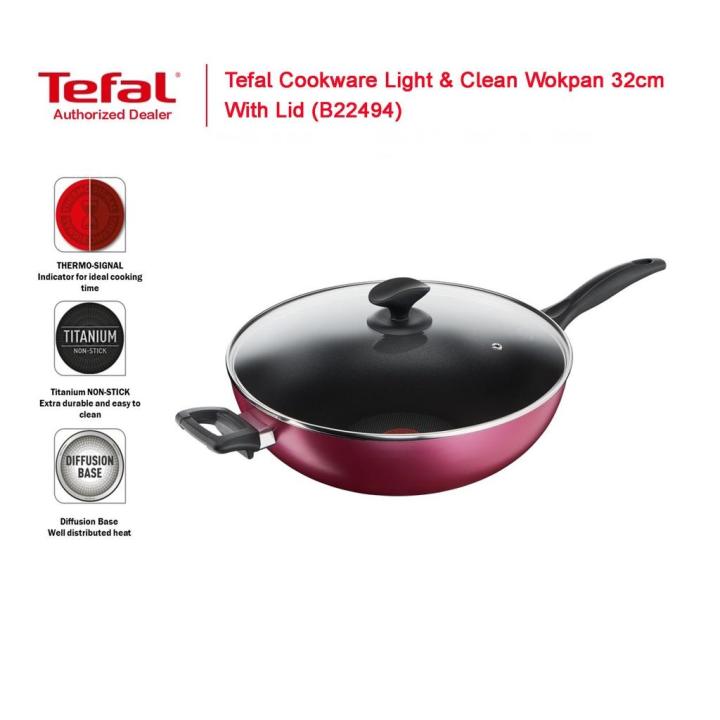 Tefal Cookware Light & Clean Wokpan 32cm W/Lid (B22494) | Lazada